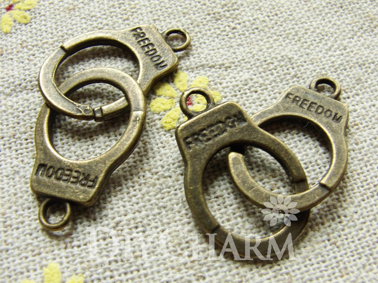 Antique Bronze Freedom Handcuff Charms Double Sided 20x15mm - 10pcs ...