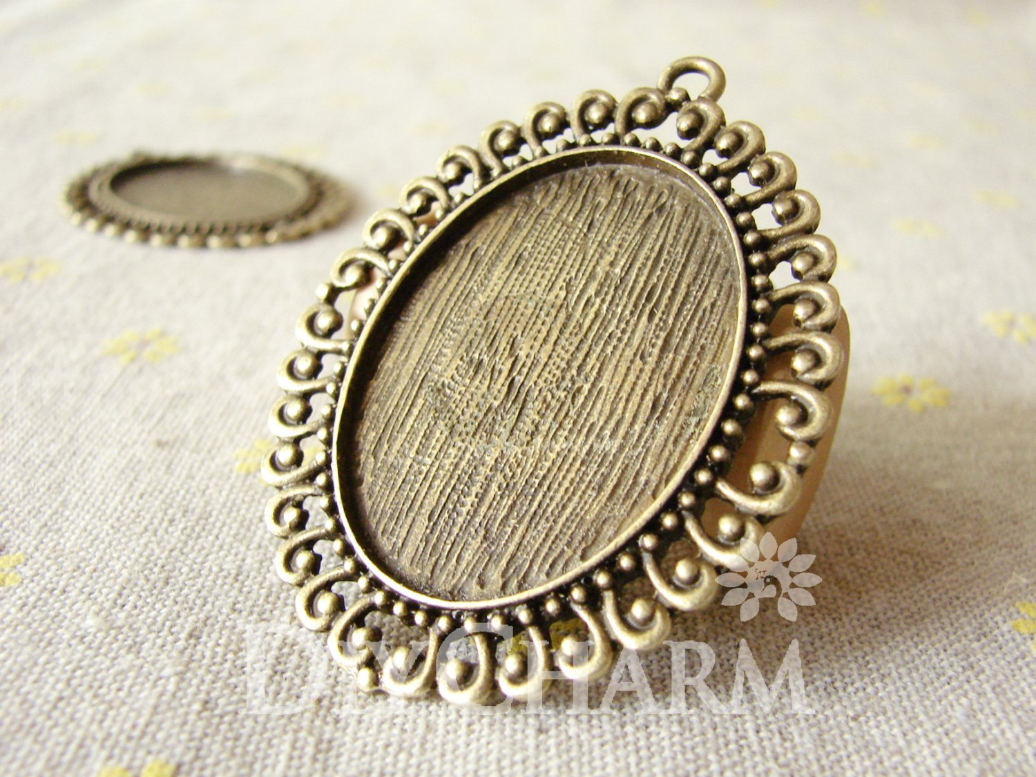 Fine Flower Pattern Cameo Cabochon Base Settings 56x47mm ( Inner Size ...