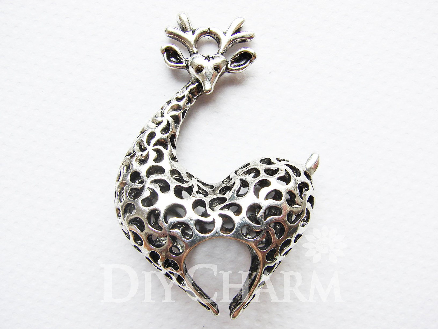Antique Silver Deer With Heart Shape Charms 45x30mm - 2pcs - Df23982 on ...