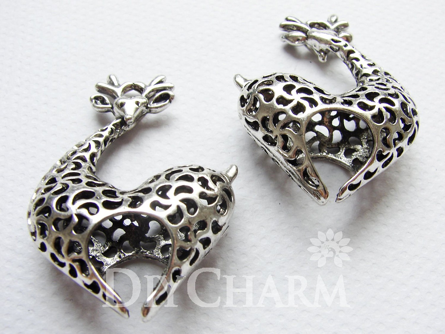 Antique Silver Deer With Heart Shape Charms 45x30mm - 2pcs - Df23982 on ...